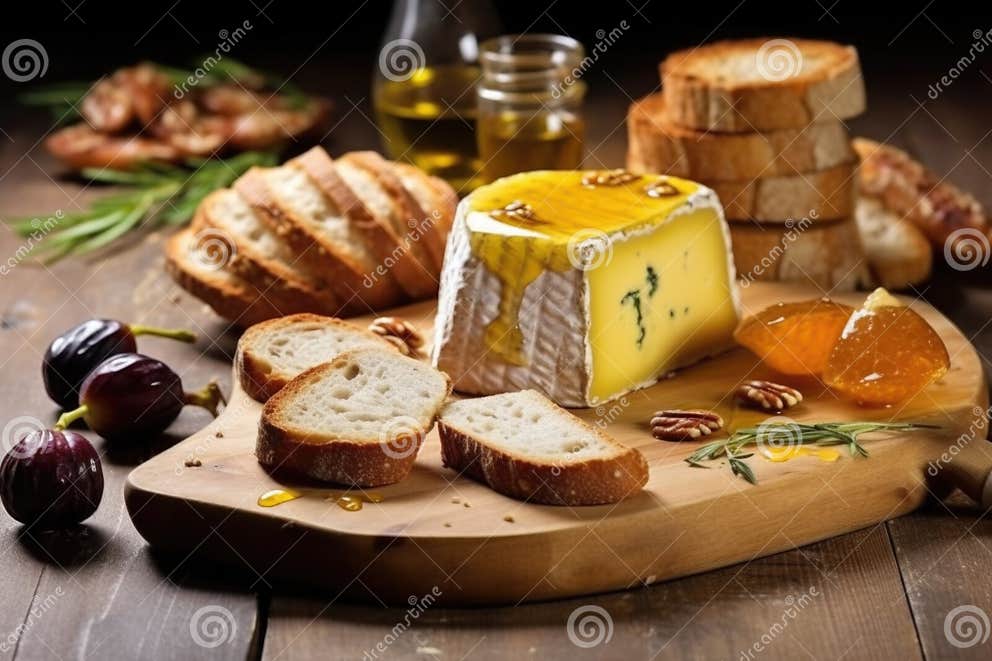 Smoked Cheese with Bread and Figs on Rustic Breadboards Stock Image ...