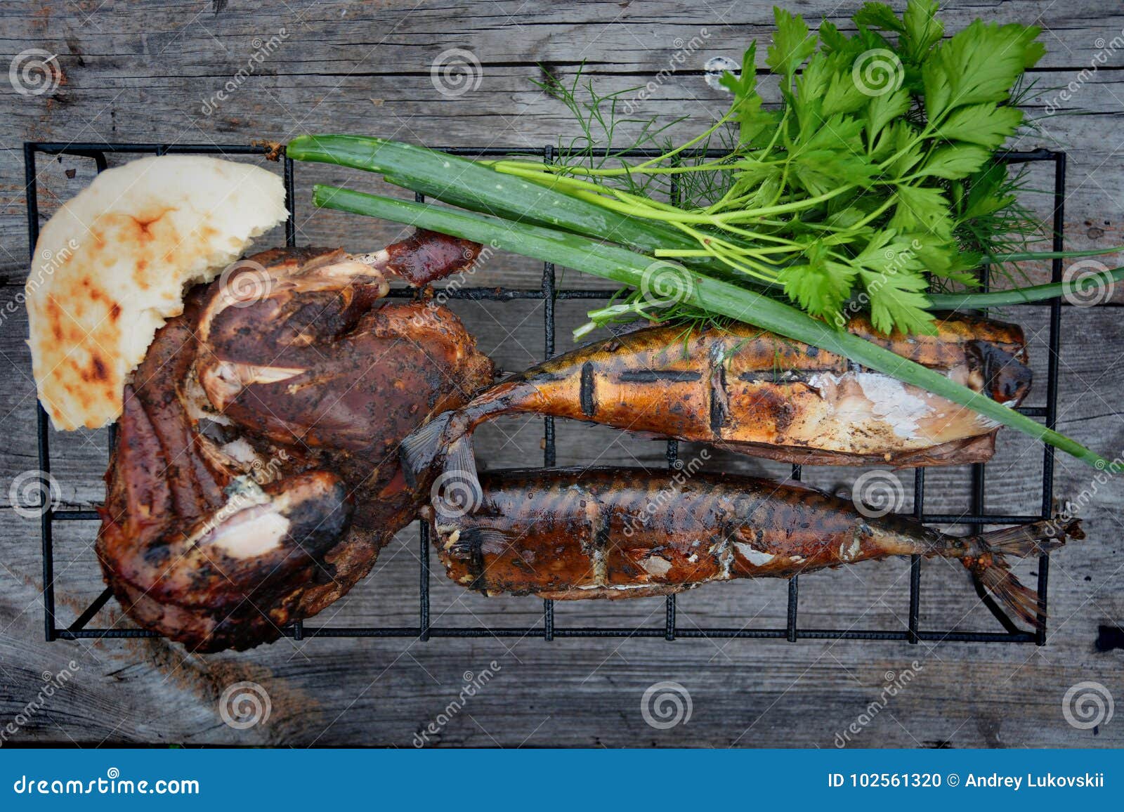 Smoked Chicken and Smoked Fish Stock Photo - Image of roast, fried ...