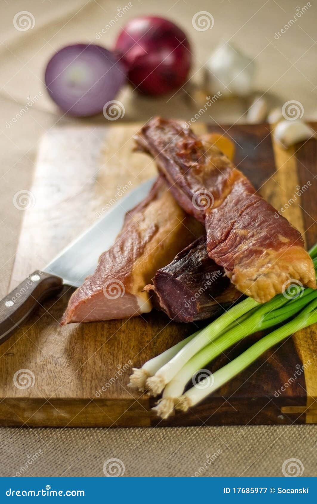 Smoked and Dried Meat stock image. Image of onions, bars - 17685977