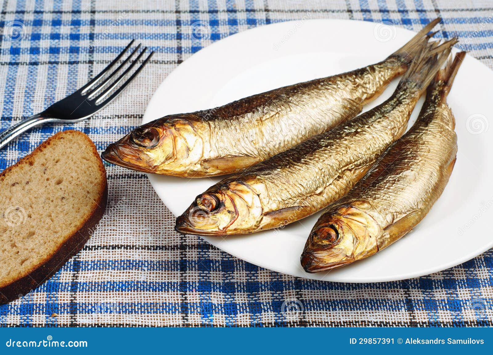 Smoked fish and bread stock image. Image of cloth, prepared - 29857391