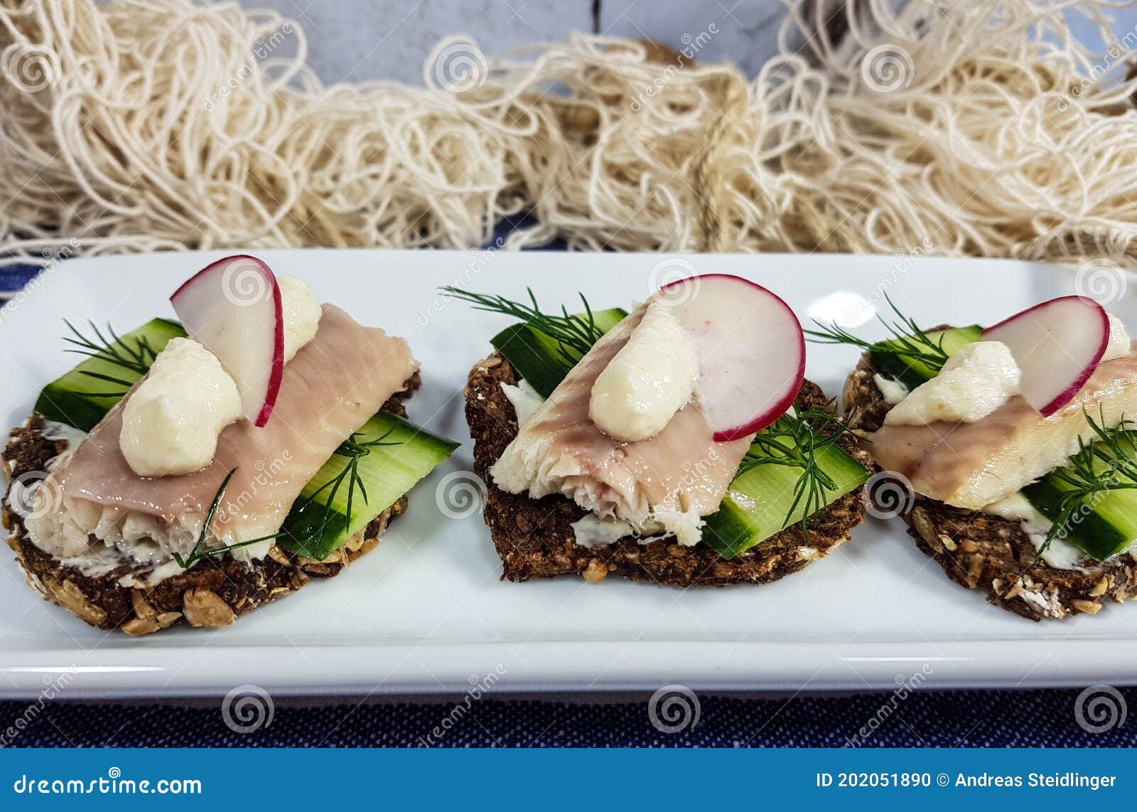Smoked fish canapes stock photo. Image of roll, health - 202051890