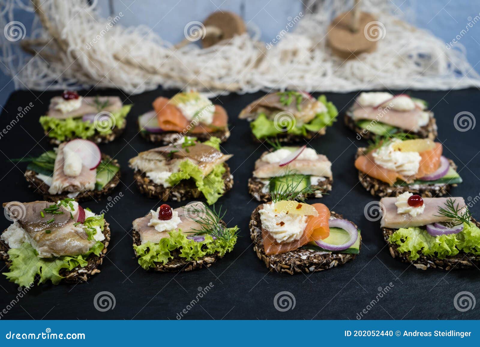 Smoked fish canapes stock photo. Image of pepper, salmon - 202052440