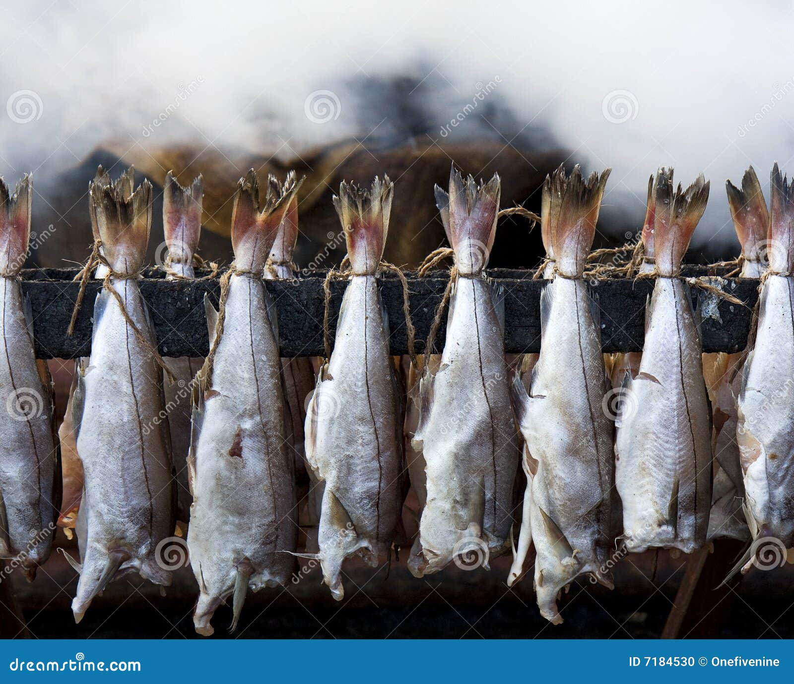 Smoked Fish With Onion, Tomato And Pepper. Food Background. Stock Photo ...
