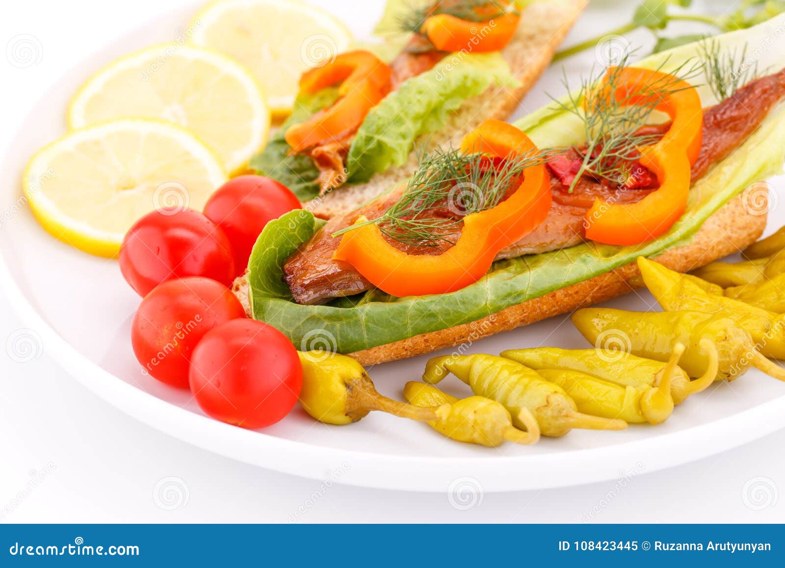 Smoked fish on plate stock image. Image of healthy, appetizing - 108423445
