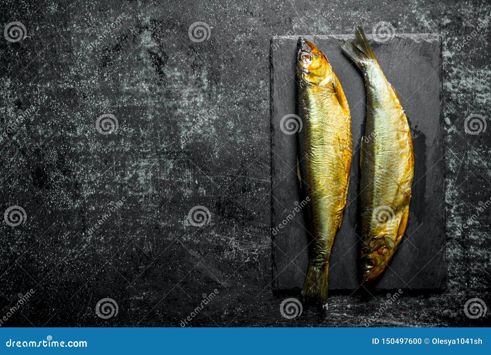 Smoked Fish on a Stone Board Stock Photo - Image of background ...