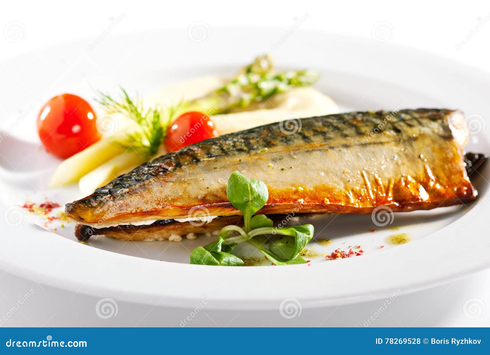 Smoked Fish with Vegetable Garnish Stock Photo - Image of sardine ...