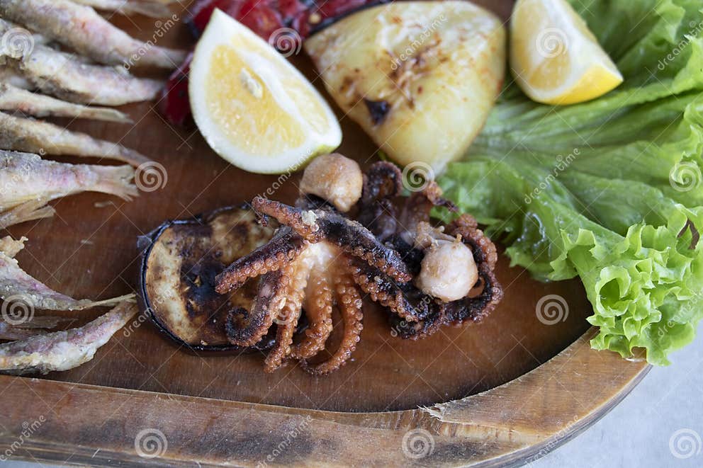 Smoked and fried octopus stock photo. Image of nature - 342744558