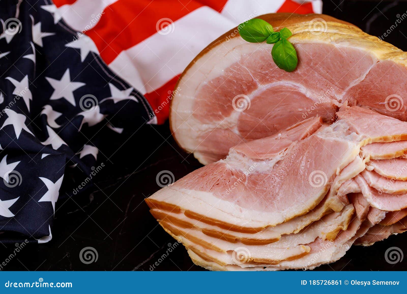 Smoked Ham in Bone with American Flag Stock Image - Image of healthy ...