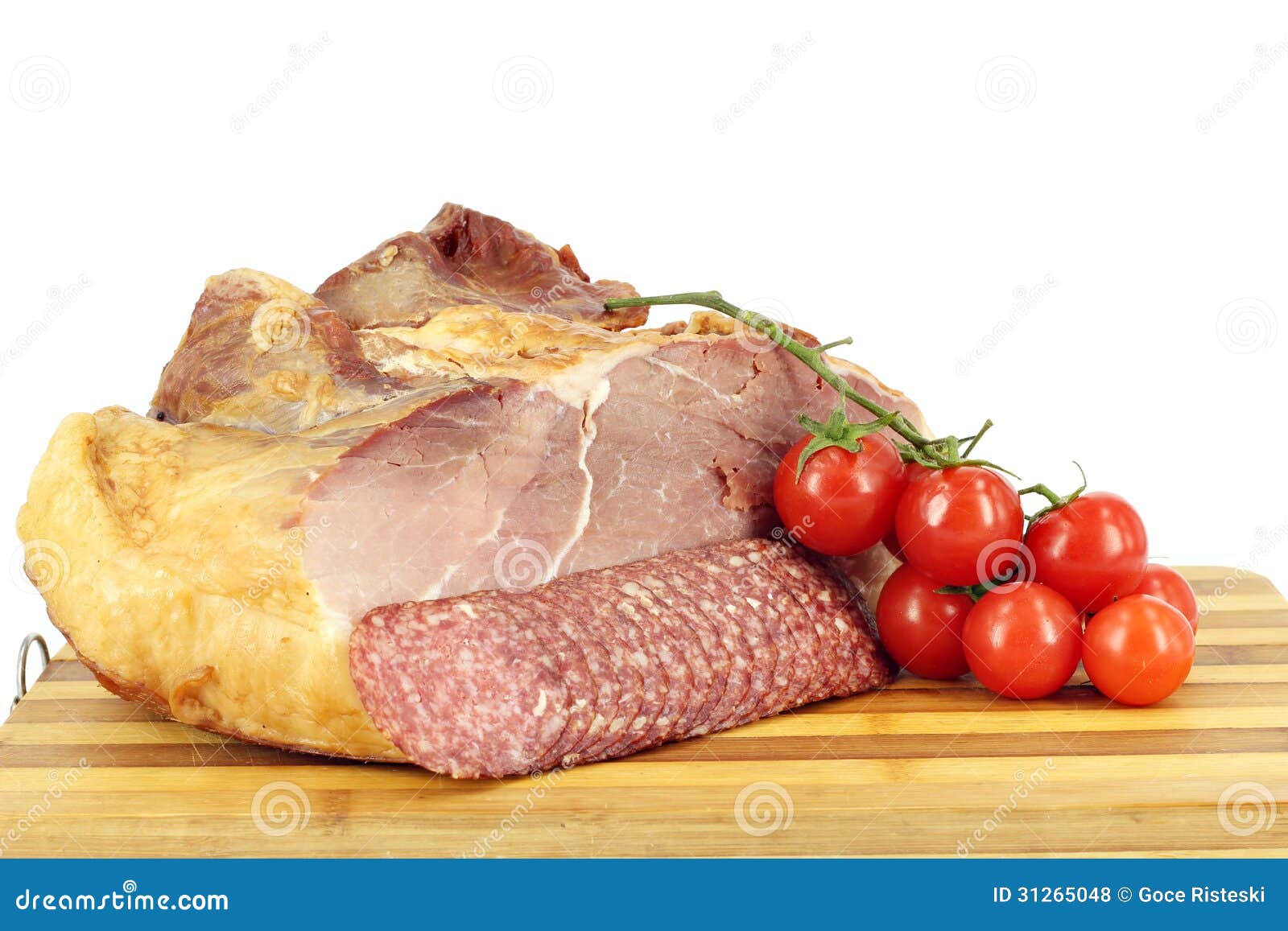 Smoked Ham Salami and Tomatoes Stock Photo - Image of meat, steak: 31265048