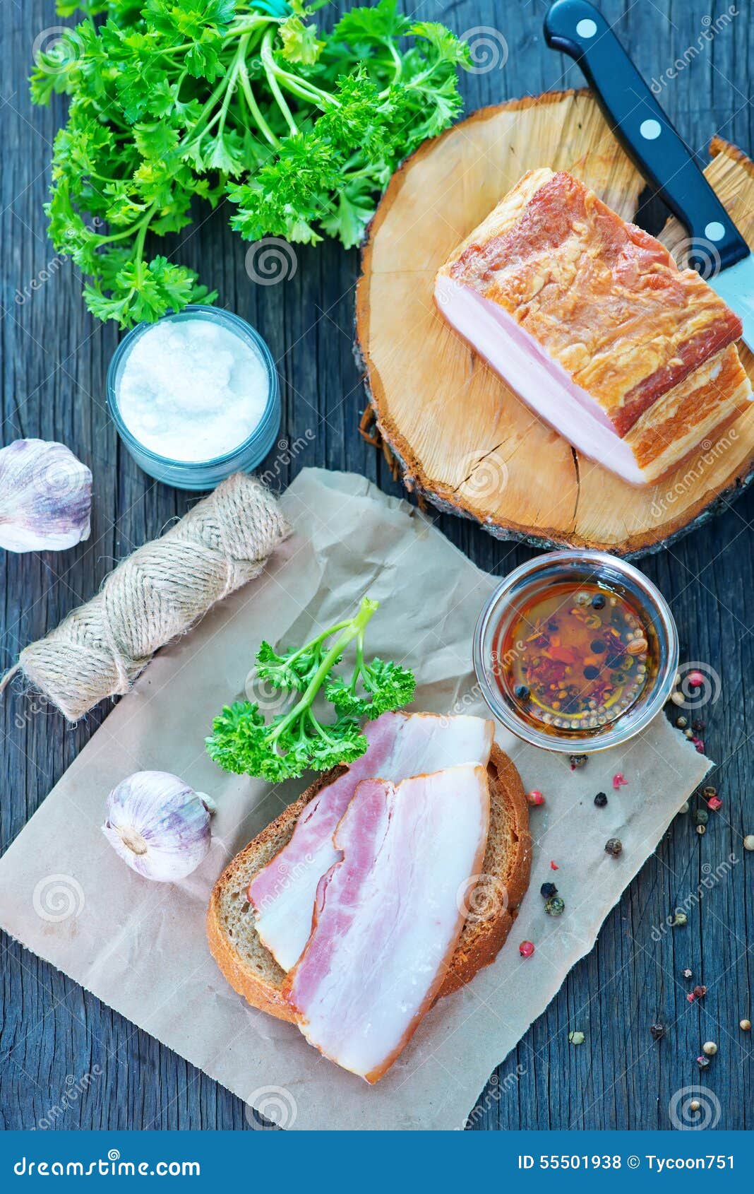 Smoked lard with bread stock photo. Image of meat, preserved - 55501938