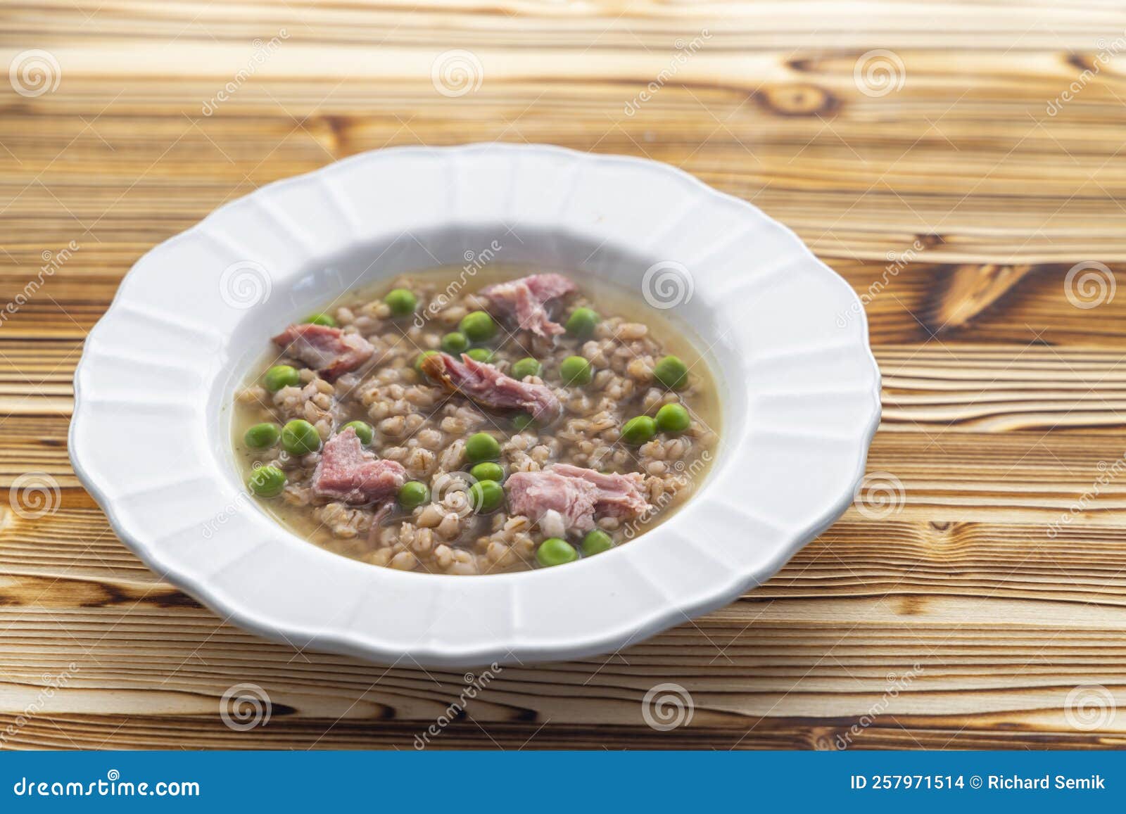 Smoked Meat with Groats and Green Peas Stock Photo - Image of healthy ...