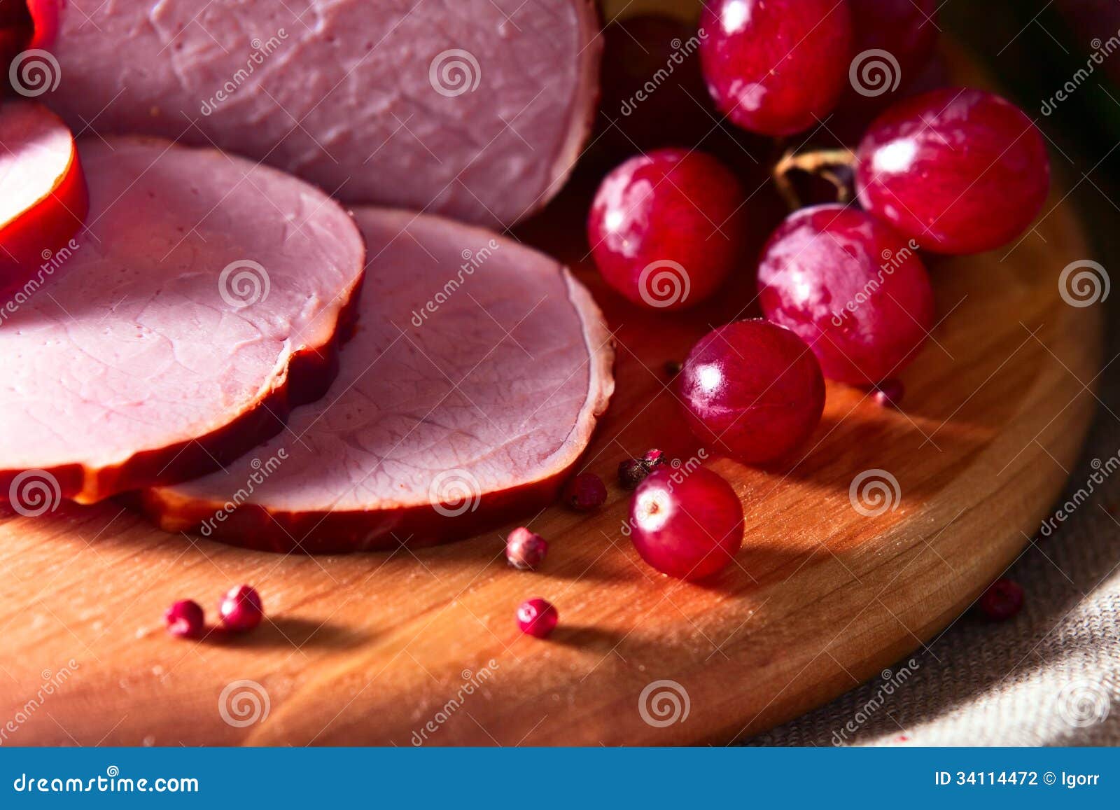 Smoked meat and red grape stock photo. Image of gourmet - 34114472