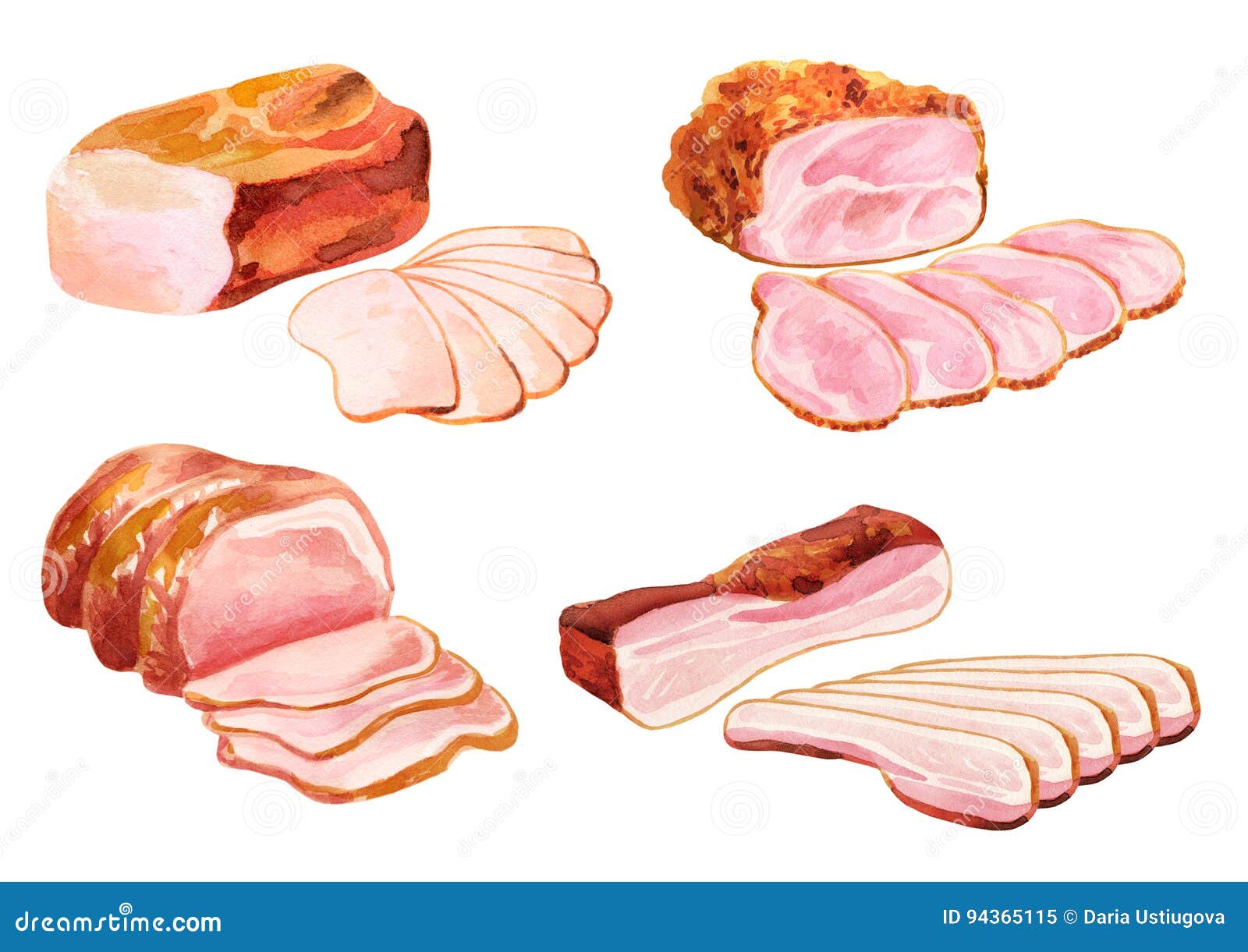 Smoked Meat Set. Watercolor Stock Illustration - Illustration of ...