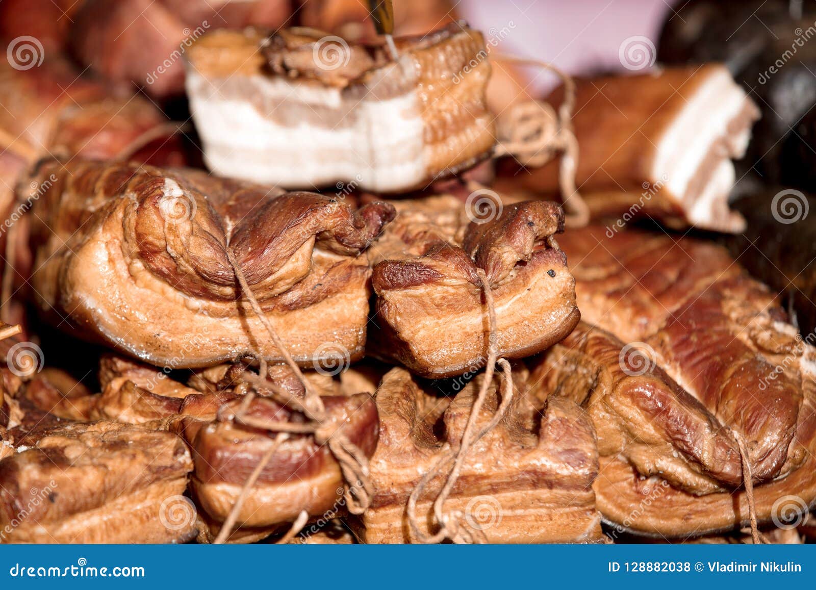 Smoked Pork Meat with Ropes Stock Photo - Image of fried, recipe: 128882038