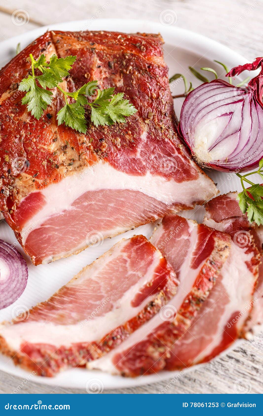 Smoked pork neck slices stock image. Image of prosciutto - 78061253