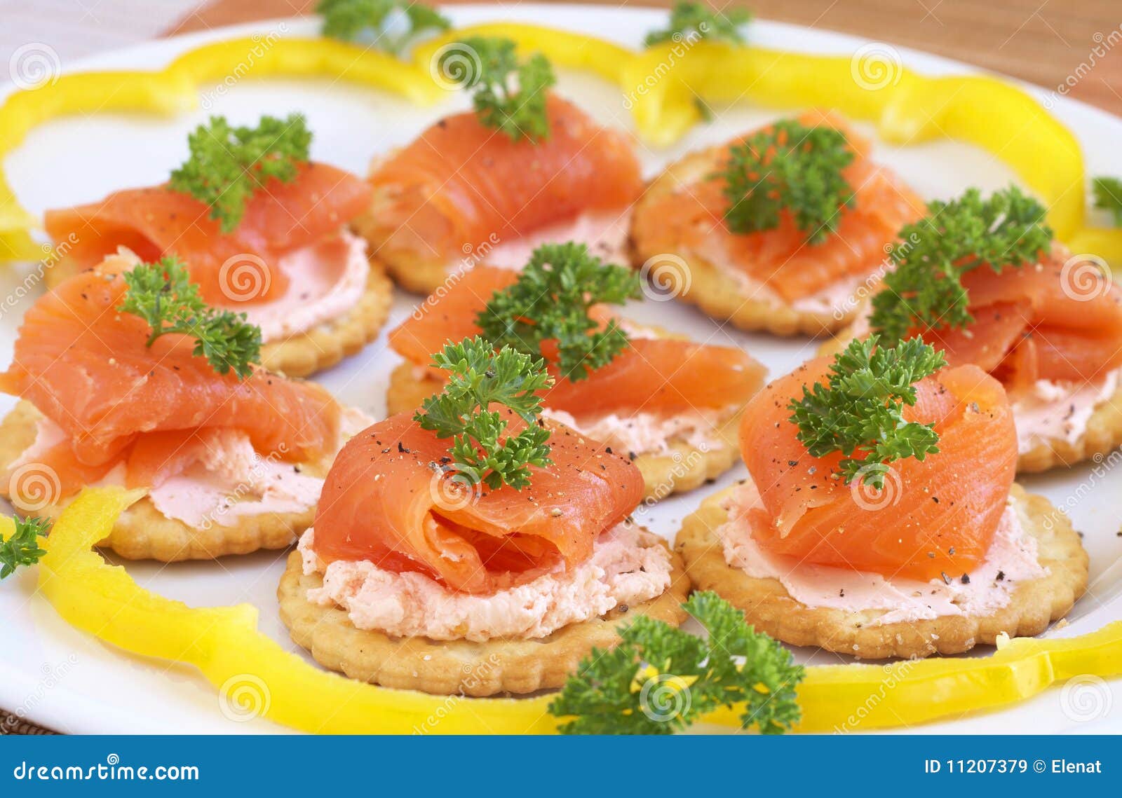 Smoked Salmon and Cream Cheese on Crackers Stock Image - Image of ...