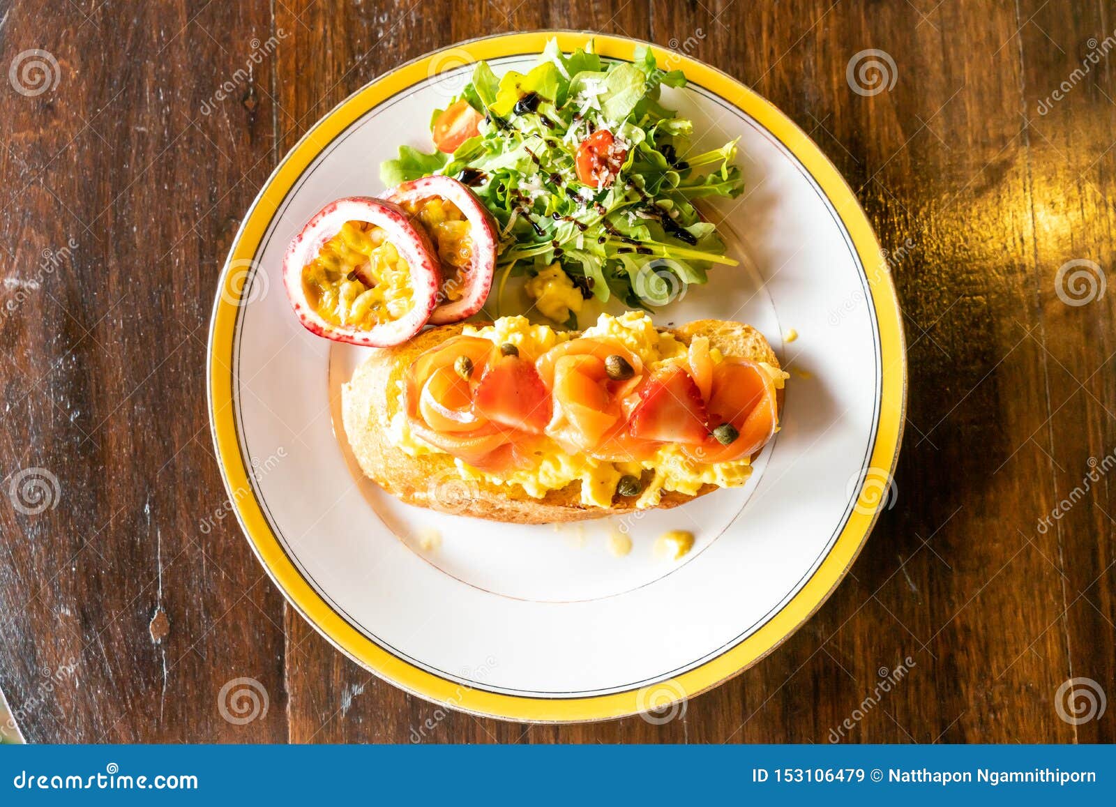 Smoked Salmon with Crumble Egg Toasted Stock Image - Image of mash ...