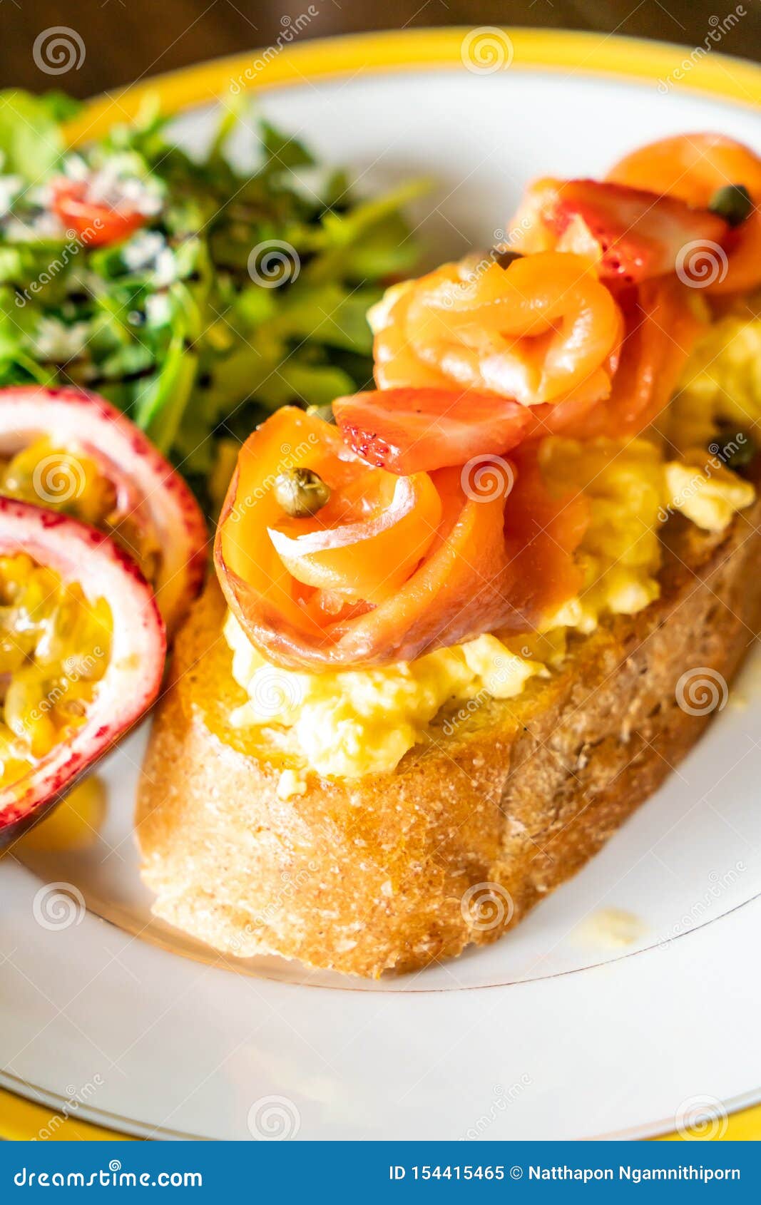 Smoked Salmon with Crumble Egg Toasted Stock Image - Image of eating ...