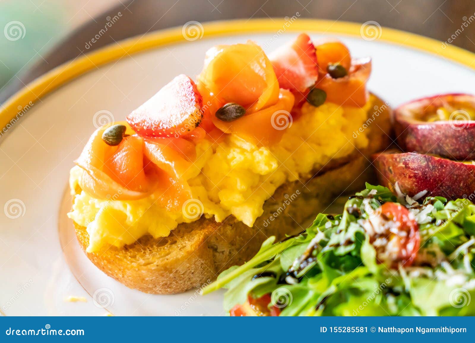 Smoked Salmon with Crumble Egg Toasted Stock Image - Image of avocado ...