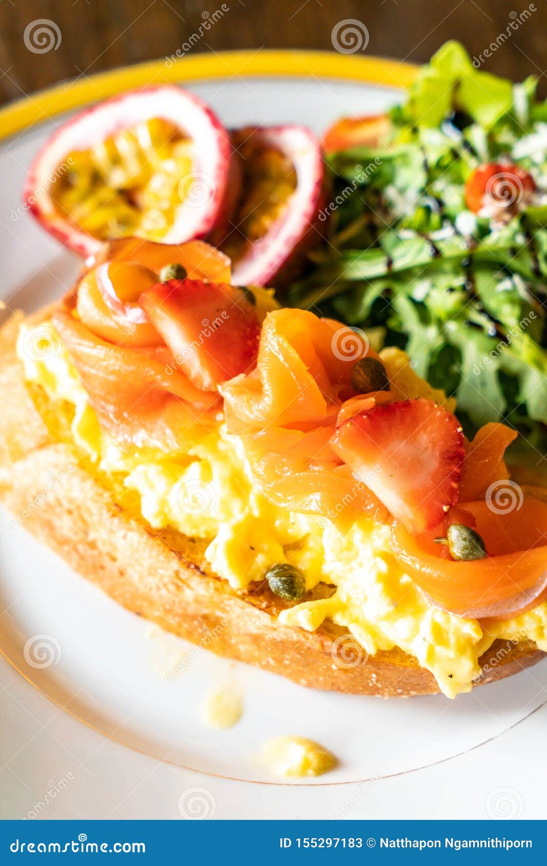 Smoked Salmon with Crumble Egg Toasted Stock Image - Image of lifestyle ...