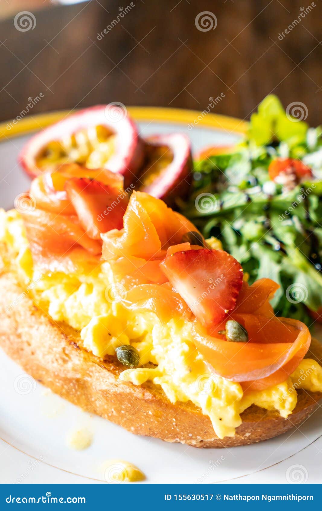 Smoked Salmon with Crumble Egg Toasted Stock Image - Image of mash ...