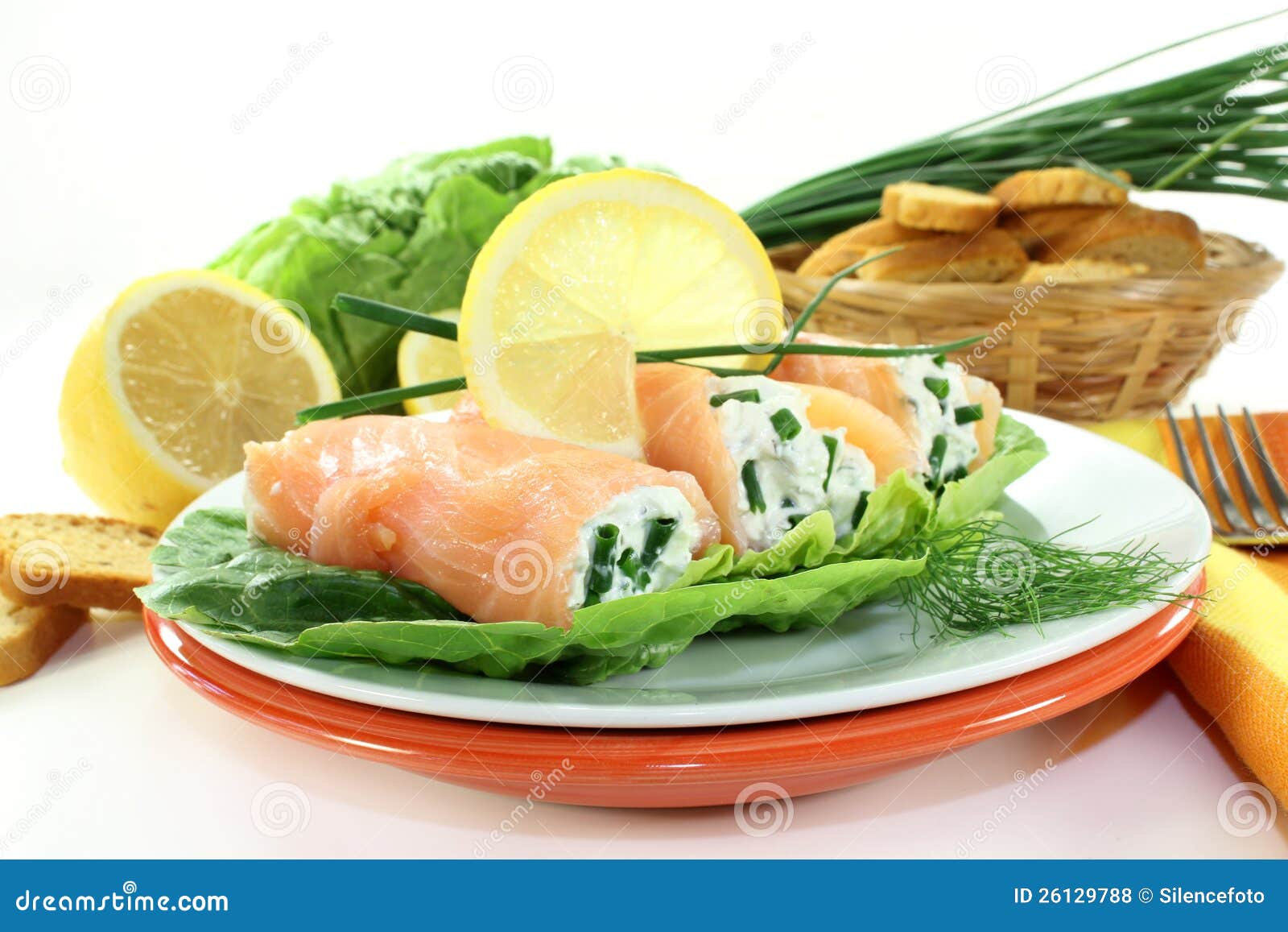 Smoked salmon roulade stock photo. Image of catering - 26129788