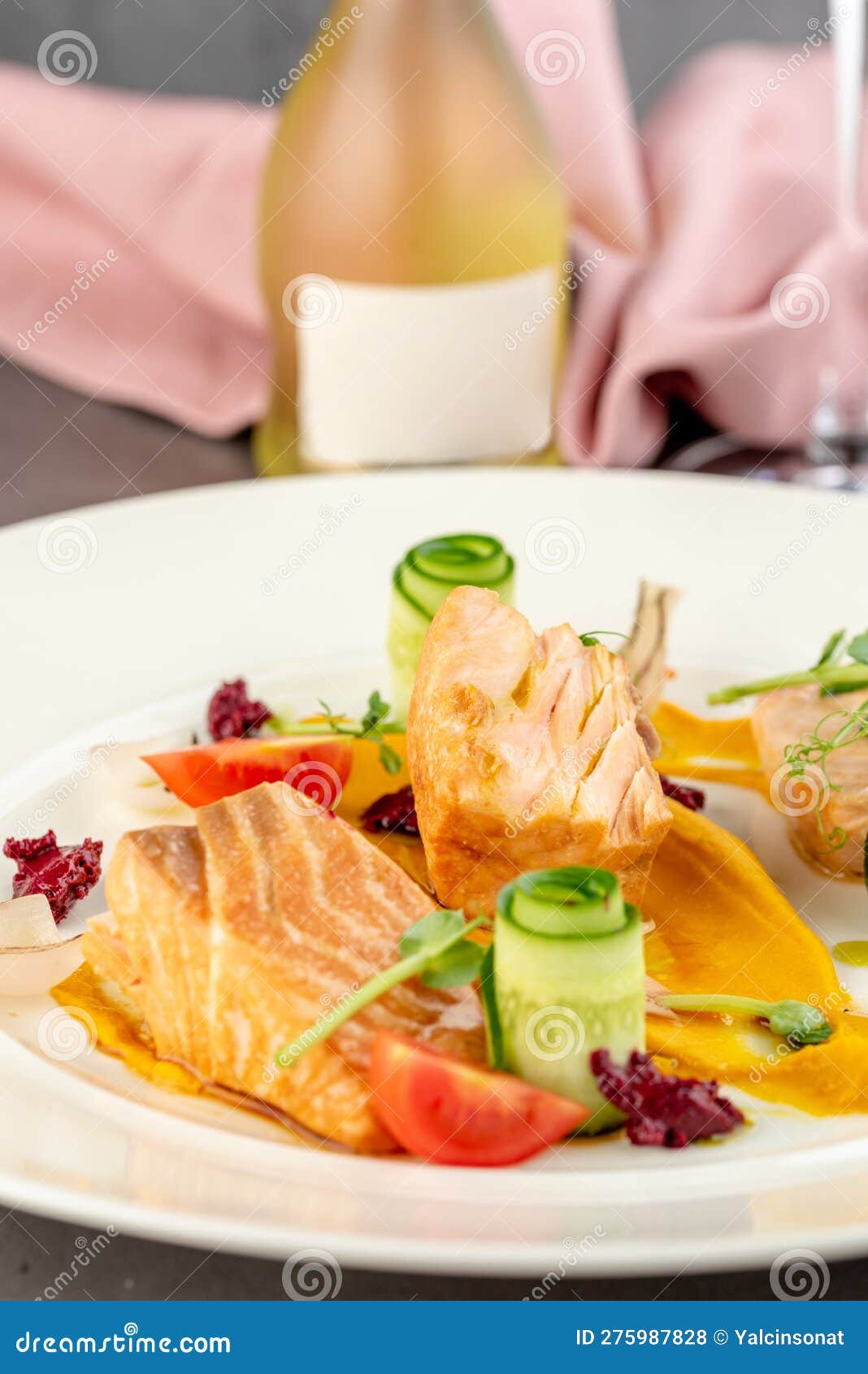 Smoked Salmon on Stone Table in Fine Dining Restaurant Stock Photo ...