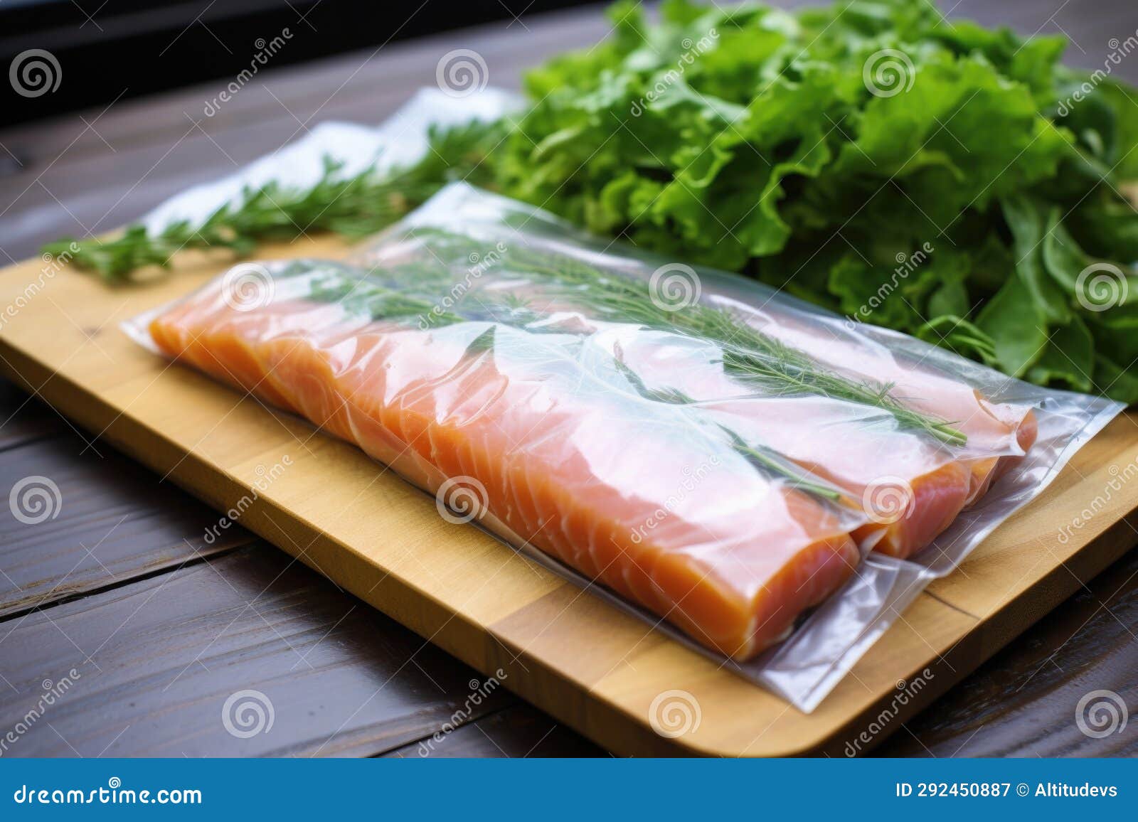 Smoked Salmon in Vacuum Packaging with Greenery Around Stock Image ...