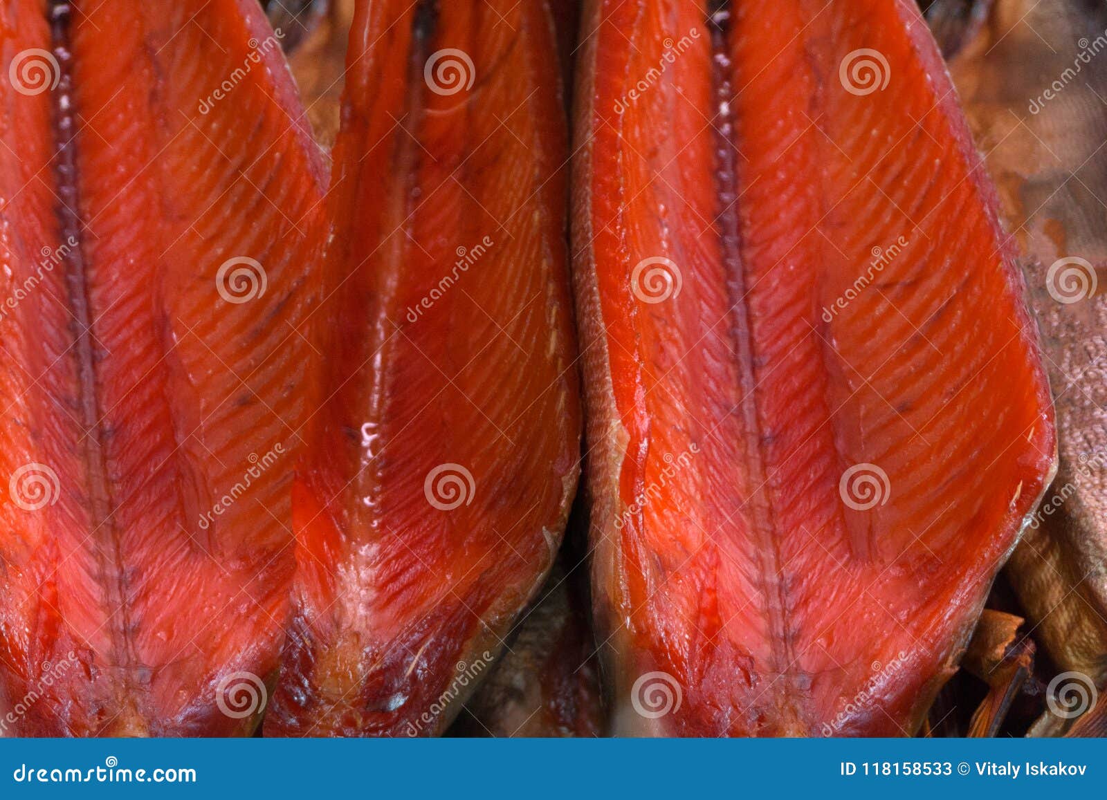 The Smoked Salmon is Very Red on the Counter . Stock Image - Image of ...