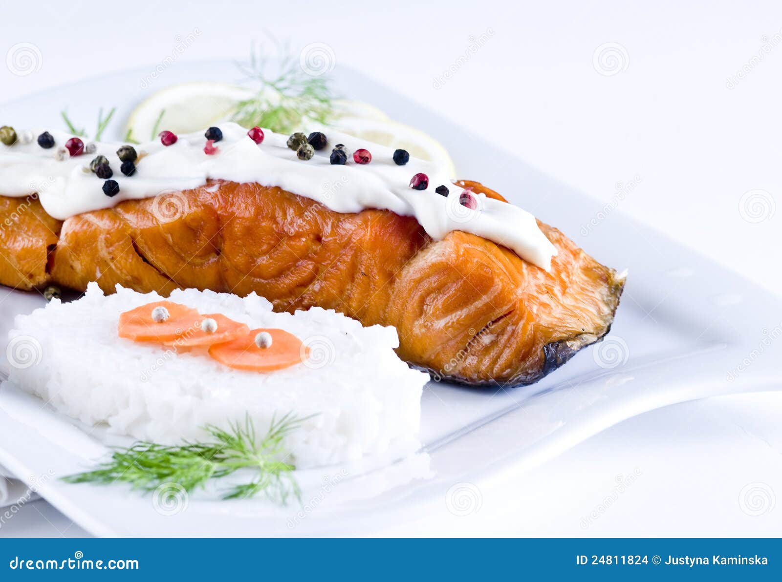 Smoked Salmon with White Sauce Stock Photo - Image of lunch, salmon ...