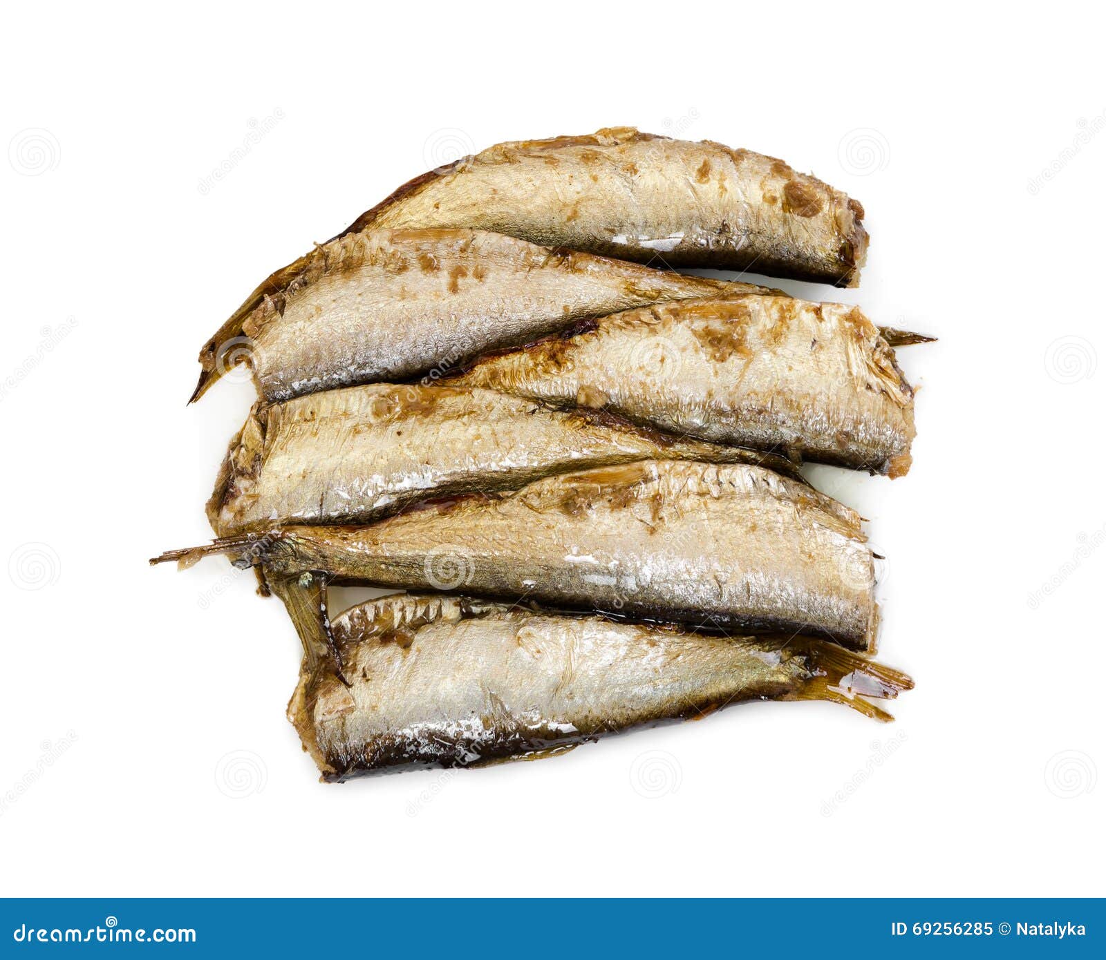 Sprats Fish On Inox Fork Above Metal Jar, Smoked Herring. Close Up ...