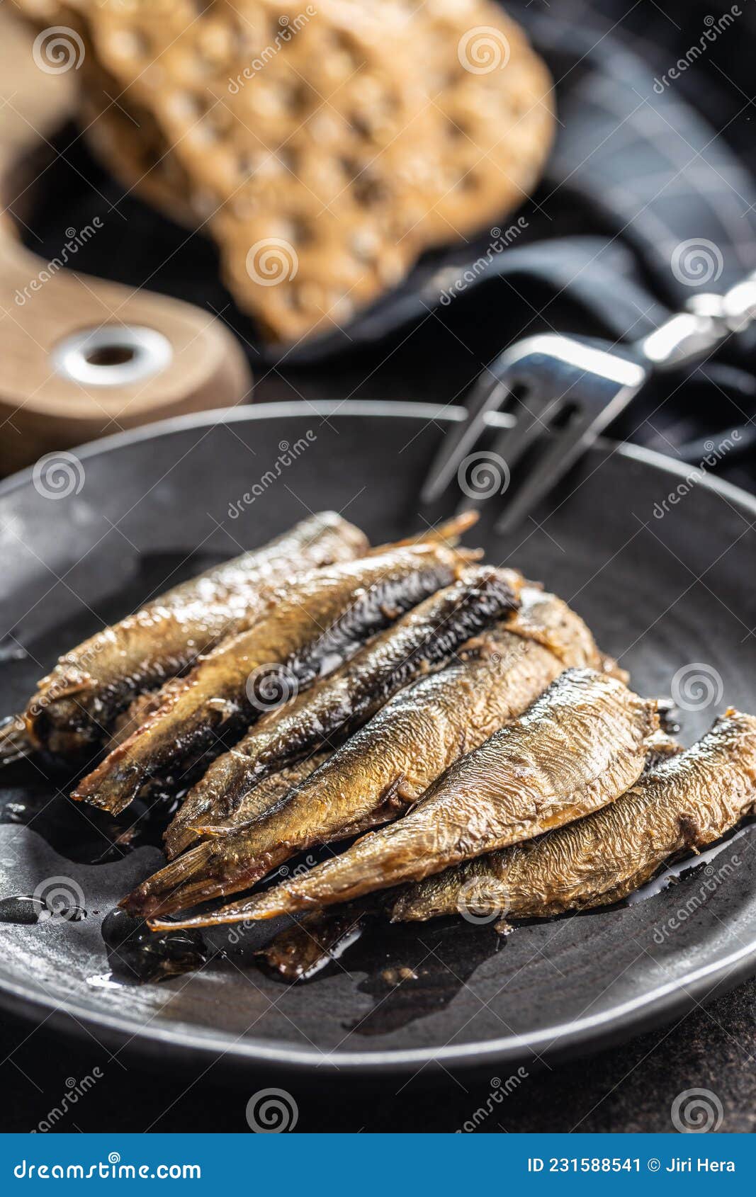 Smoked Sprats on Plate. Canned Sea Fish Stock Image - Image of meal ...
