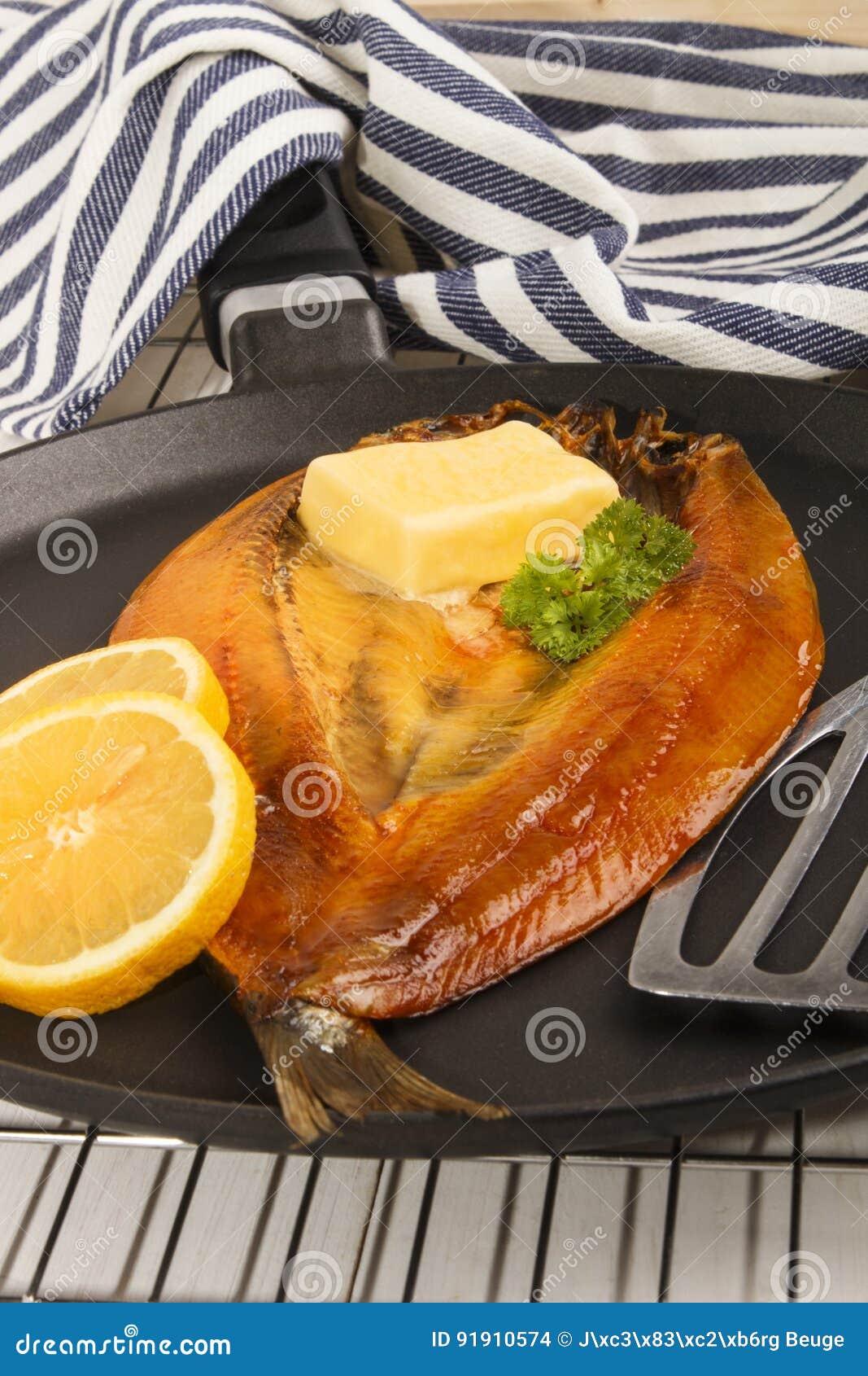 Smoked Warm Scottish Kipper with Butter Stock Photo - Image of lemon ...