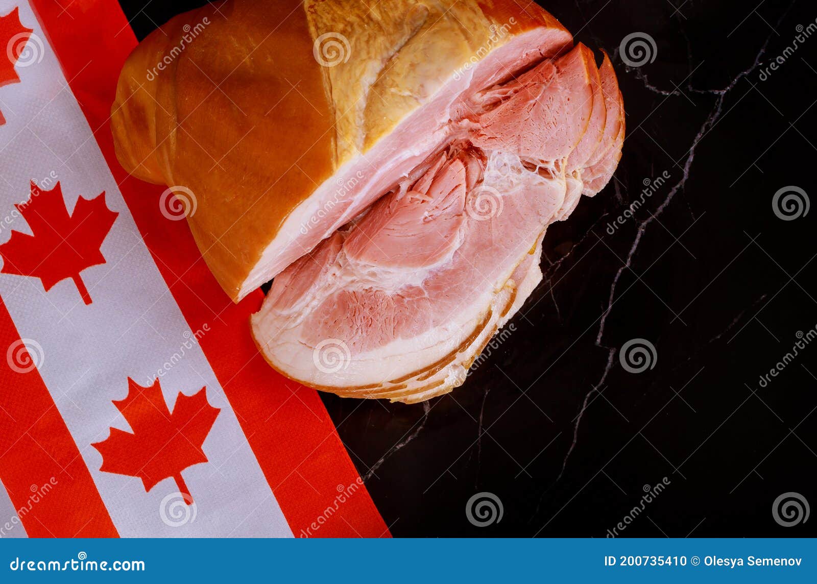 Smoked Ham in Bone with Canadian Flag Stock Photo - Image of appetizer ...