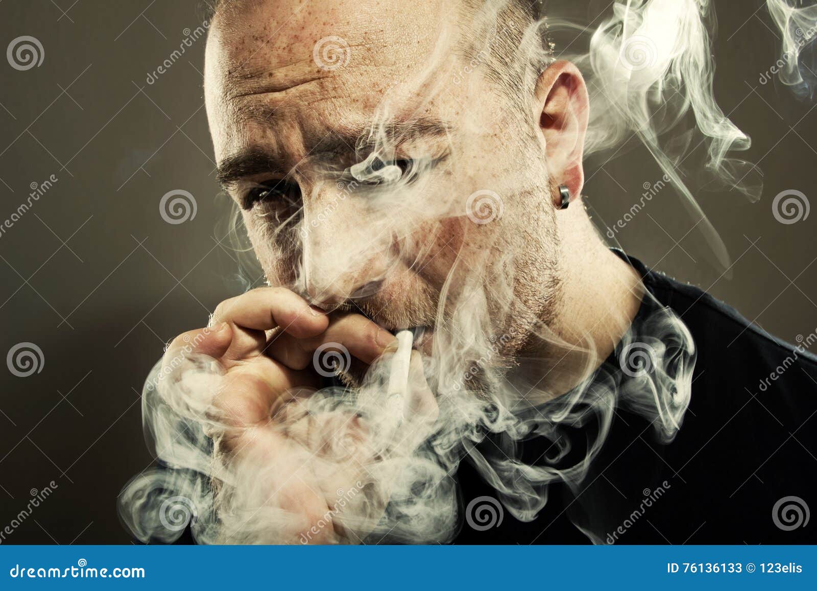 Smoker Man Portrait stock image. Image of smoke, closeup - 76136133