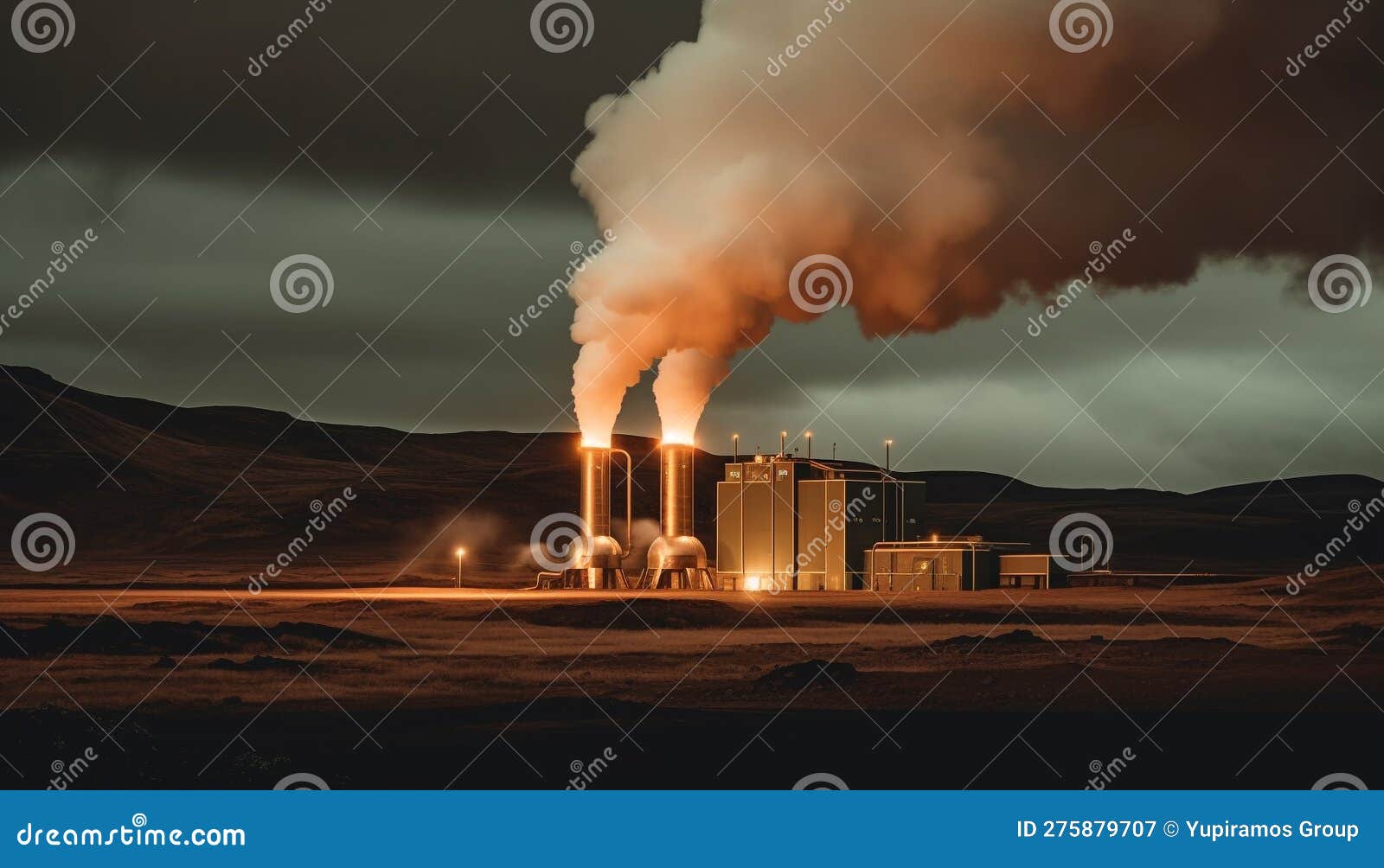 Smokestacks Spew Pollution into the Night Sky Generated by AI Stock ...