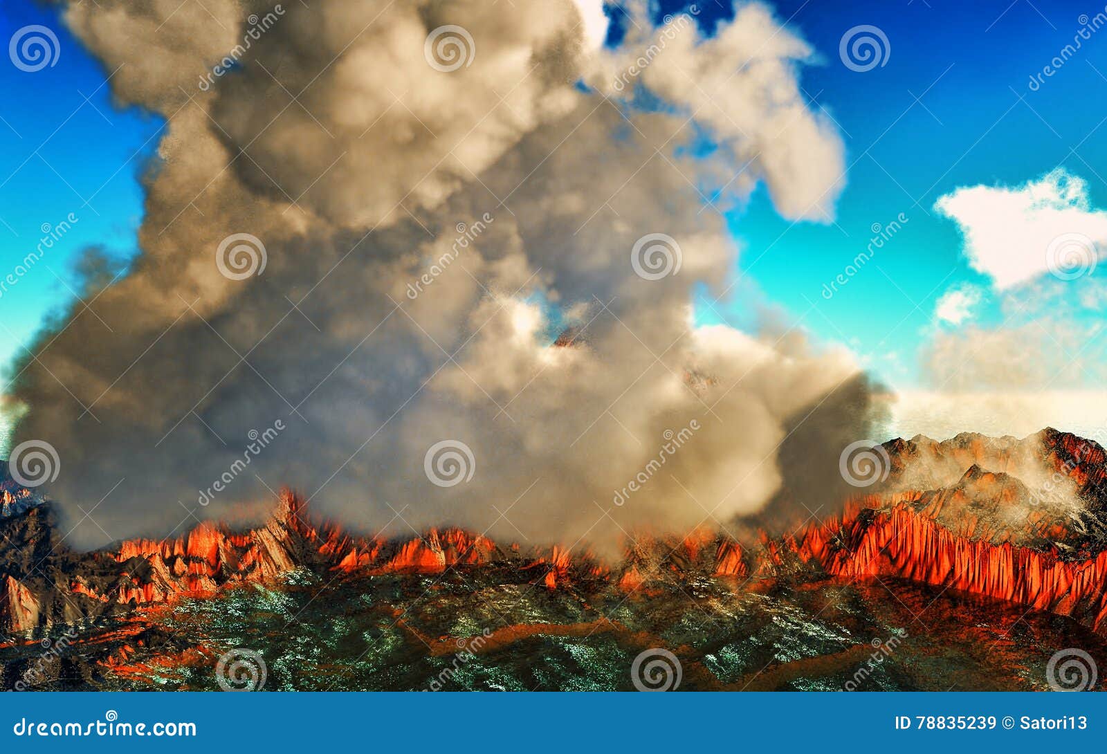 Smoking Caldera of the Volcano 3d Rendering Stock Image - Image of ...