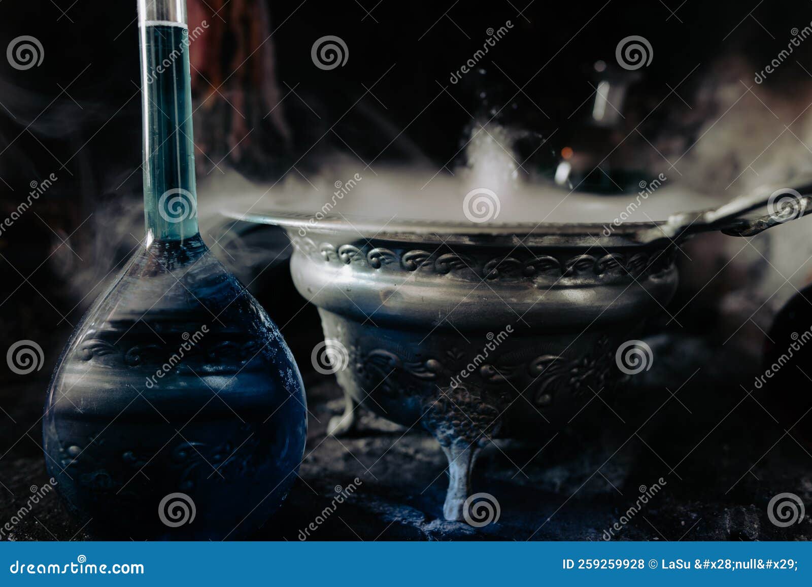 A blue Magic Potion stock photo. Image of table, darkness - 259259928
