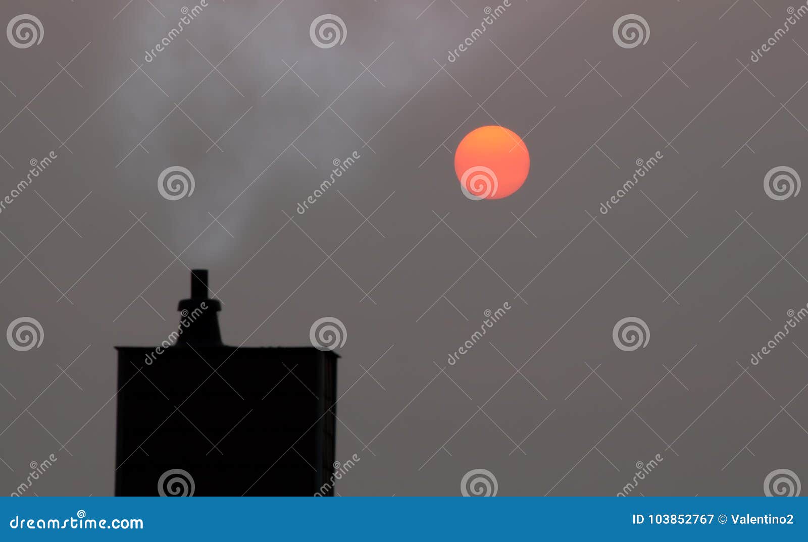 Smoking Chimney and Red Sun Stock Image - Image of ecology, rural ...