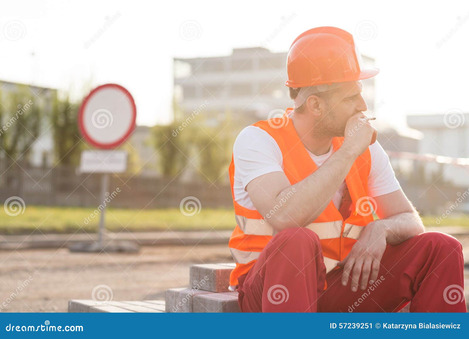 Smoking Cigarette on Construction Site Stock Image - Image of rest ...
