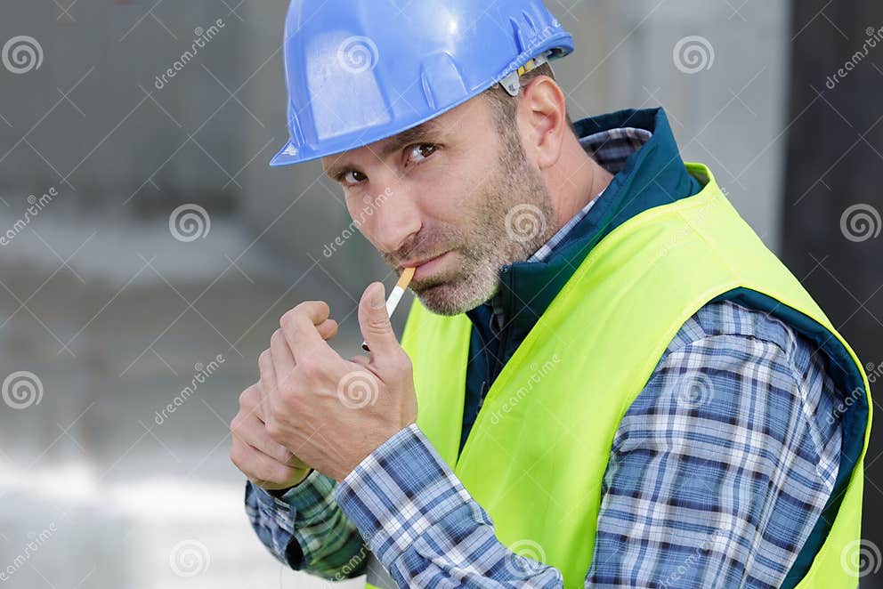 Smoking Cigarette on Construction Site Stock Image - Image of overwork ...