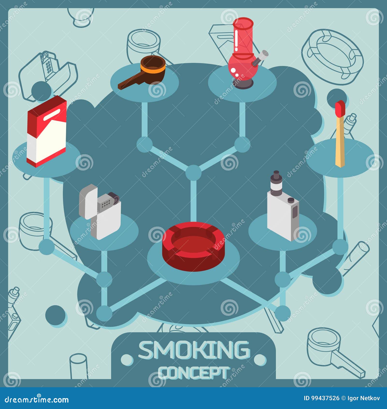 Smoking Color Isometric Concept Icons Stock Vector Illustration Of