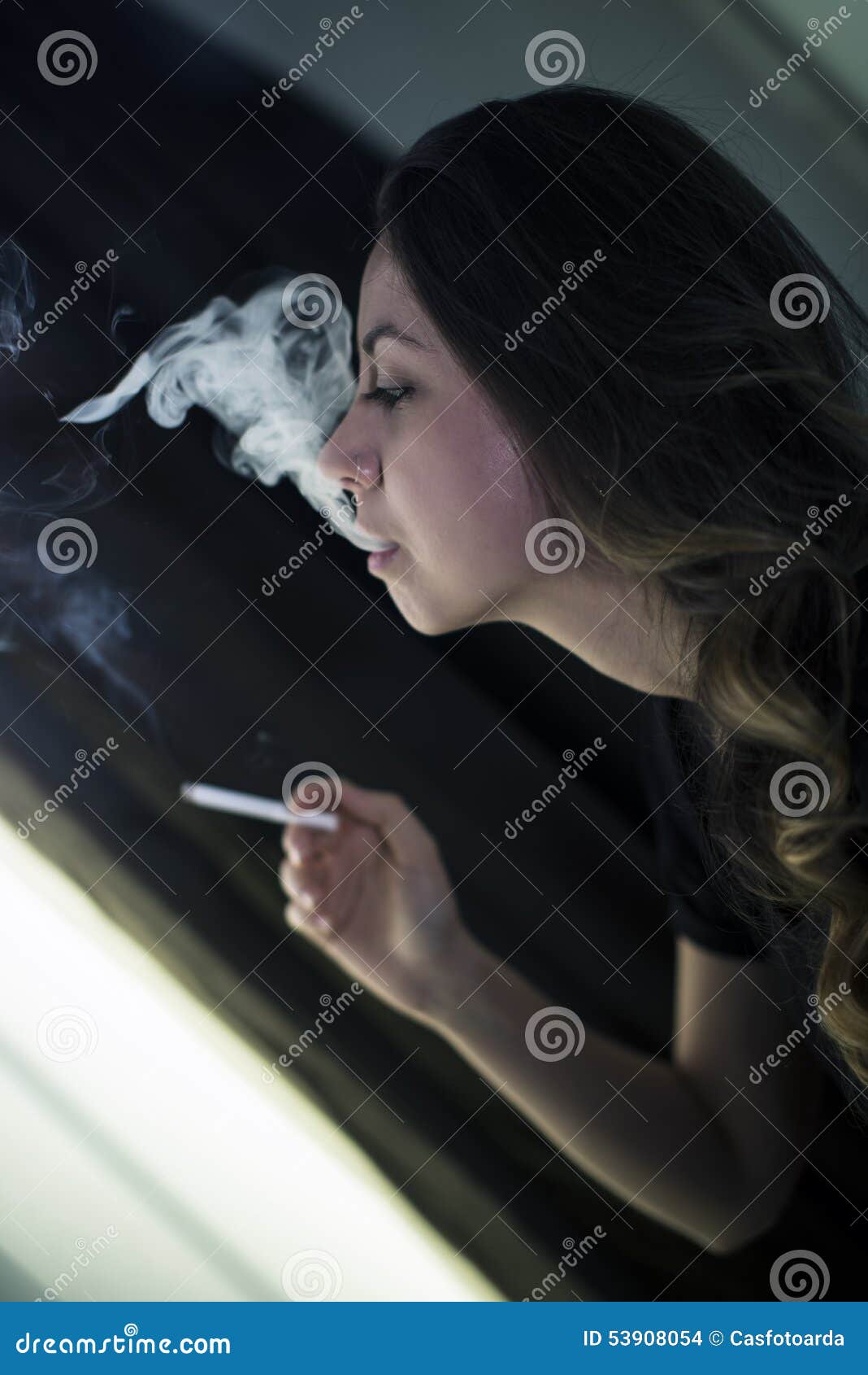 Smoking cute girl. stock photo. Image of ring, mist, looking - 53908054