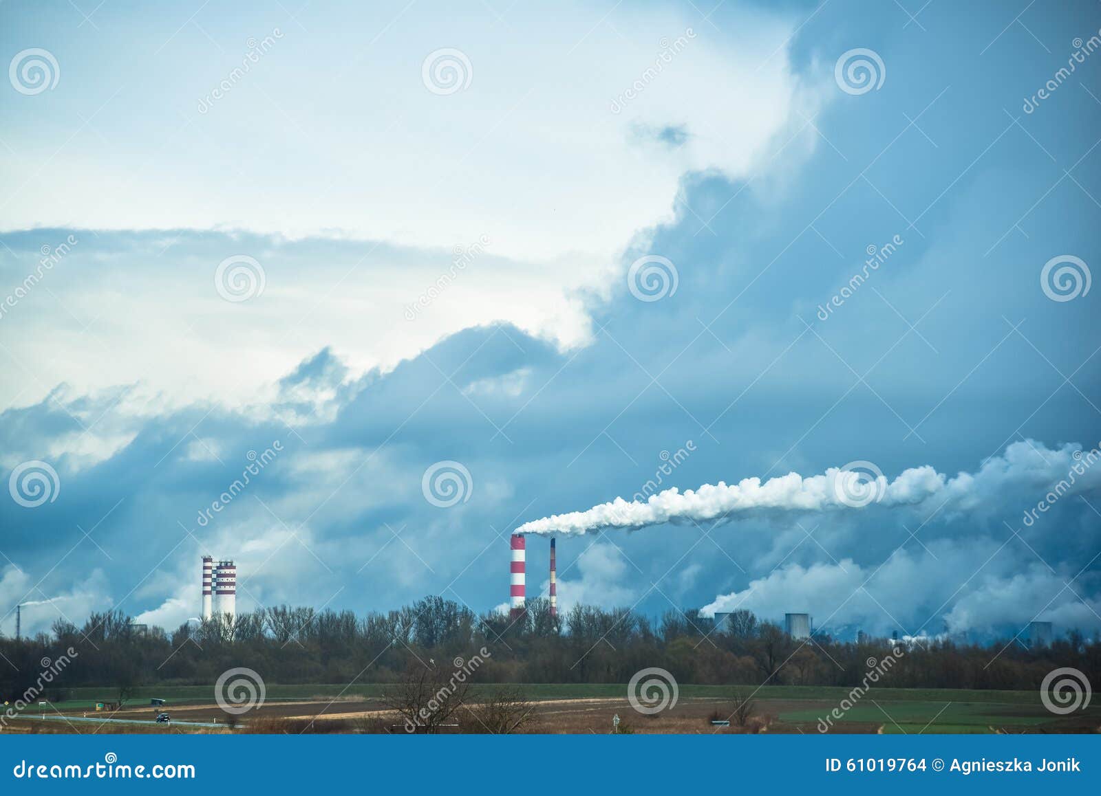 Smoking Distant Factory Chimneys Stock Photo - Image of cloud, power ...