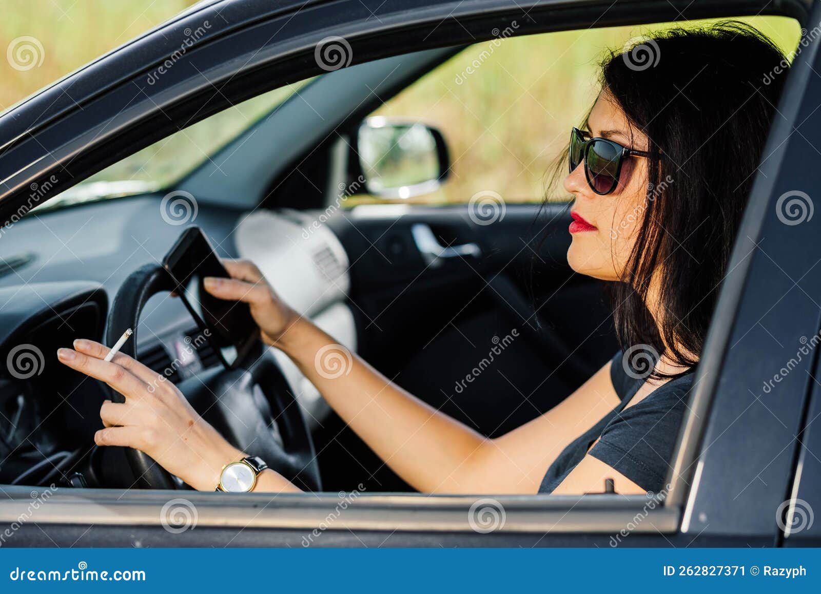 Smoking while driving stock image. Image of city, texting - 262827371