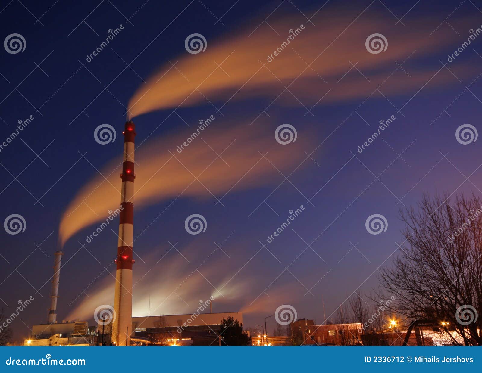 Smoking factory at night stock photo. Image of outdoors - 2336712