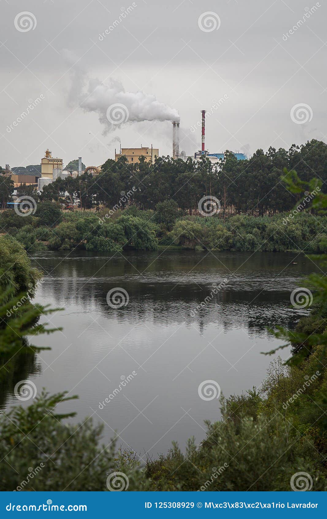 Smoking Factory by the River Stock Image - Image of industrial, smoke ...