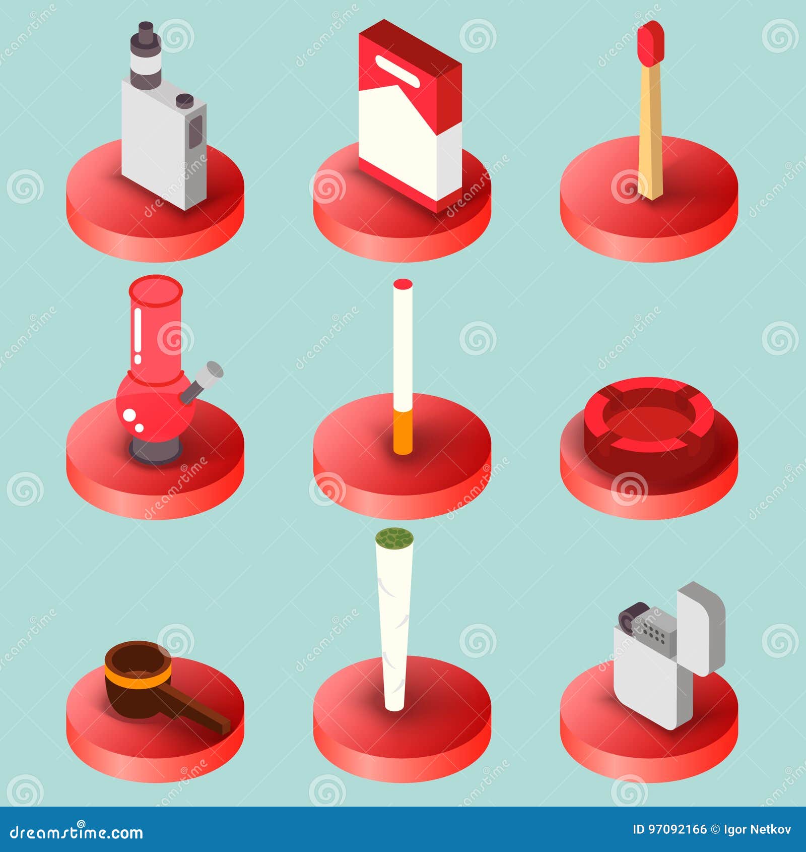 Smoking flat isometric set stock vector. Illustration of open - 97092166