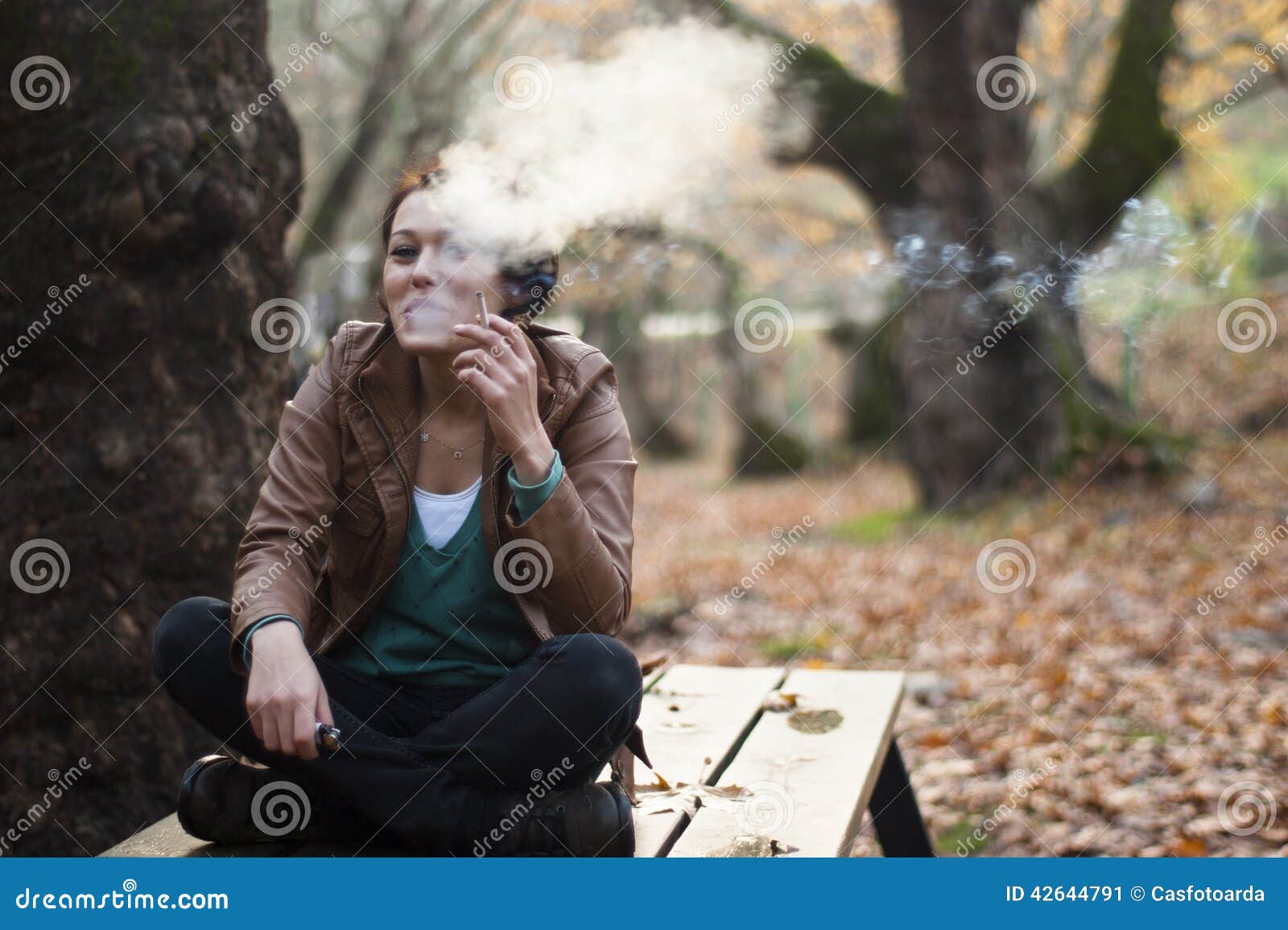 Smoking in the forest stock image. Image of caucasian - 42644791