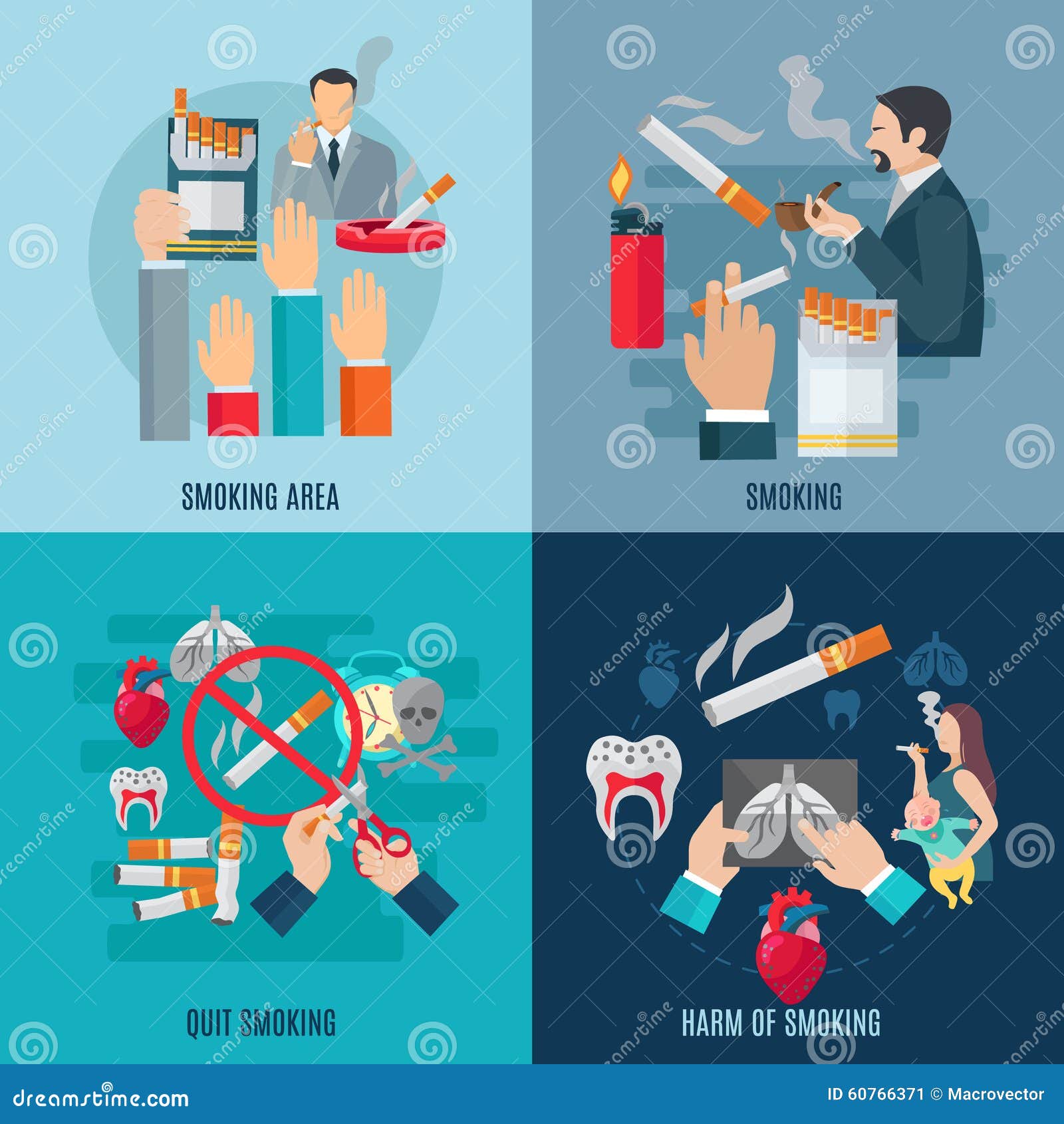 Smoking Icons Set stock vector. Illustration of infographics - 60766371